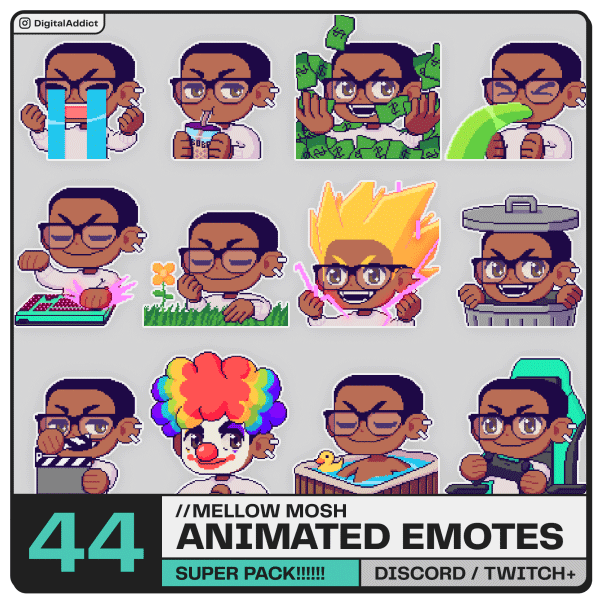 Short Black Hair Glasses Gamer Emote Pack