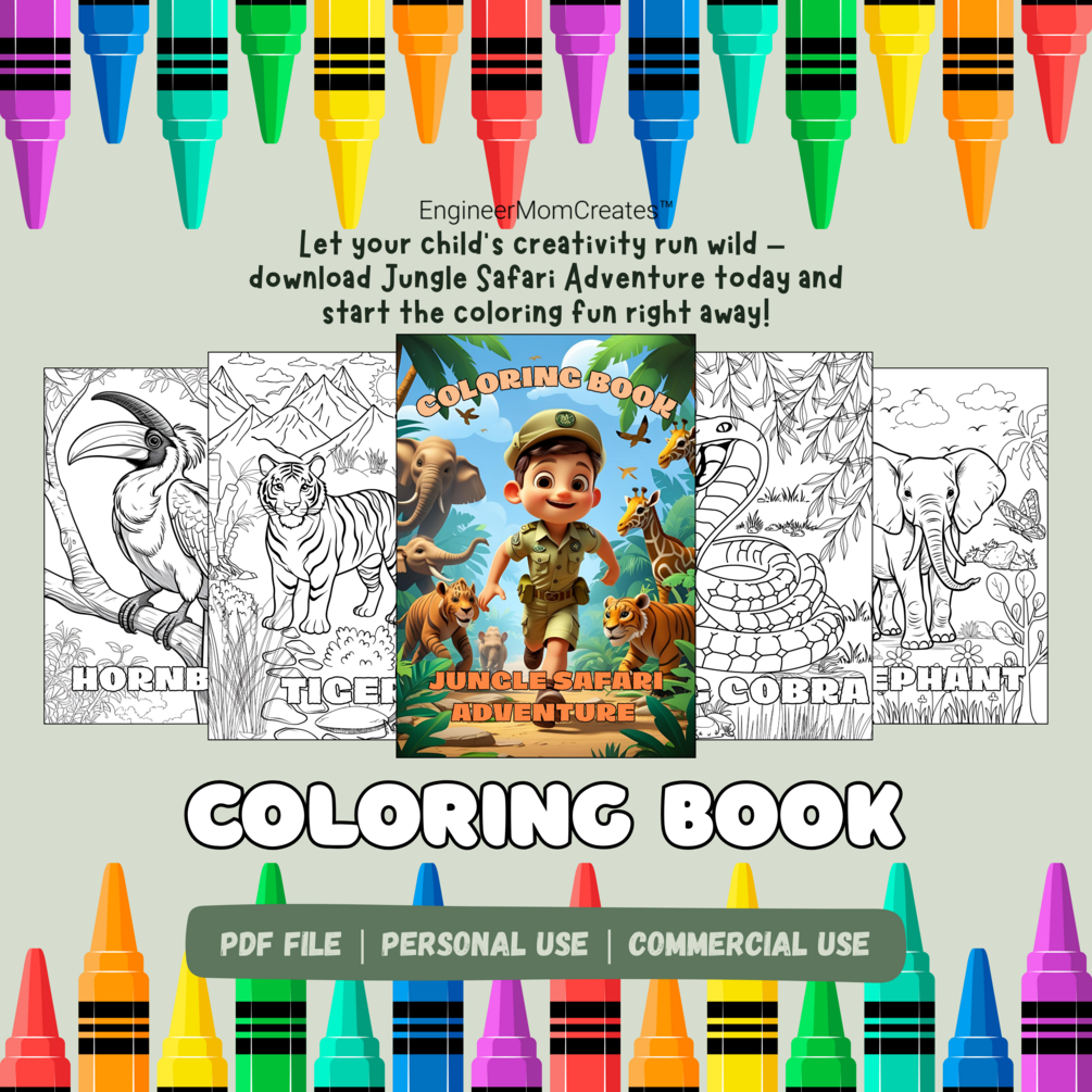 Jungle Safari Adventure Coloring Book | For Kids | Color Pages | Ready ...