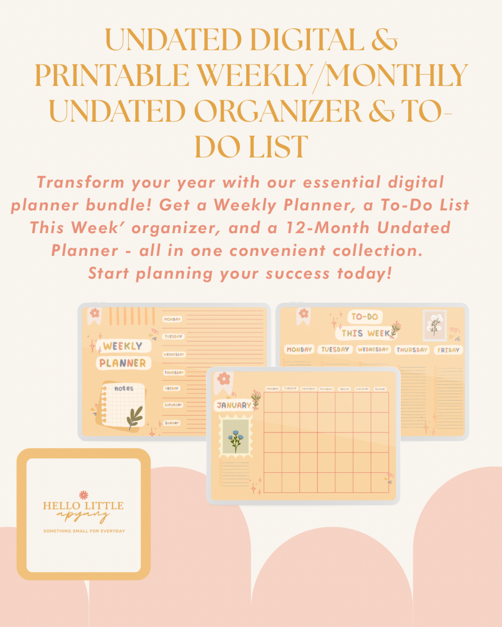 Undated Digital & Printable Weekly/Monthly Undated Organizer & To-Do List
