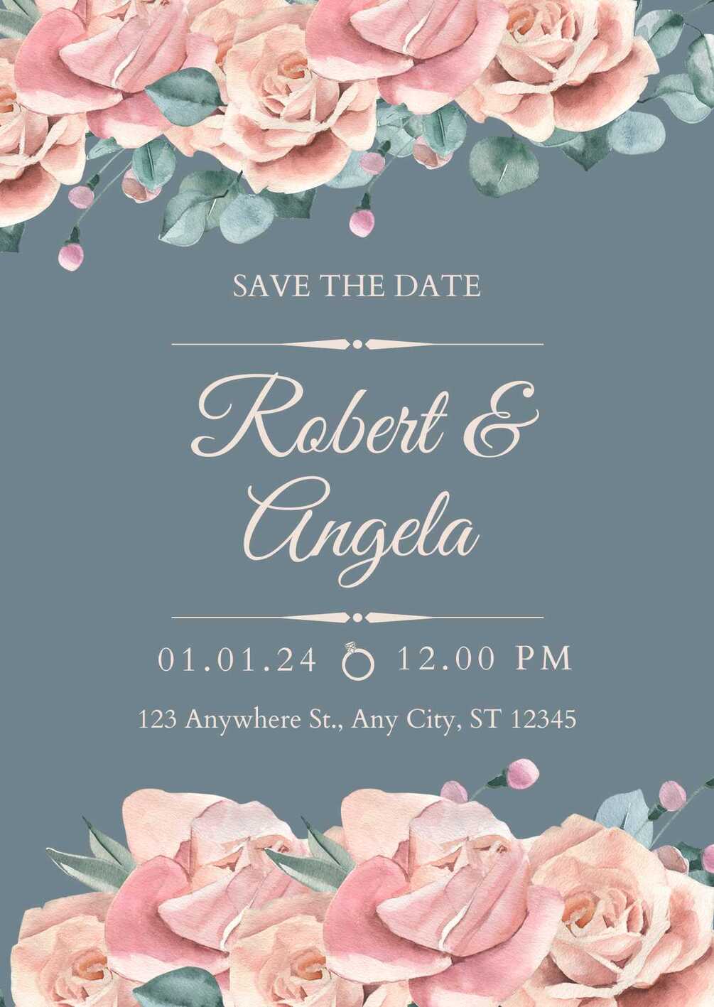 Blue Pink Floral Wedding Invitation Card, Wedding Invitation, Instant ...