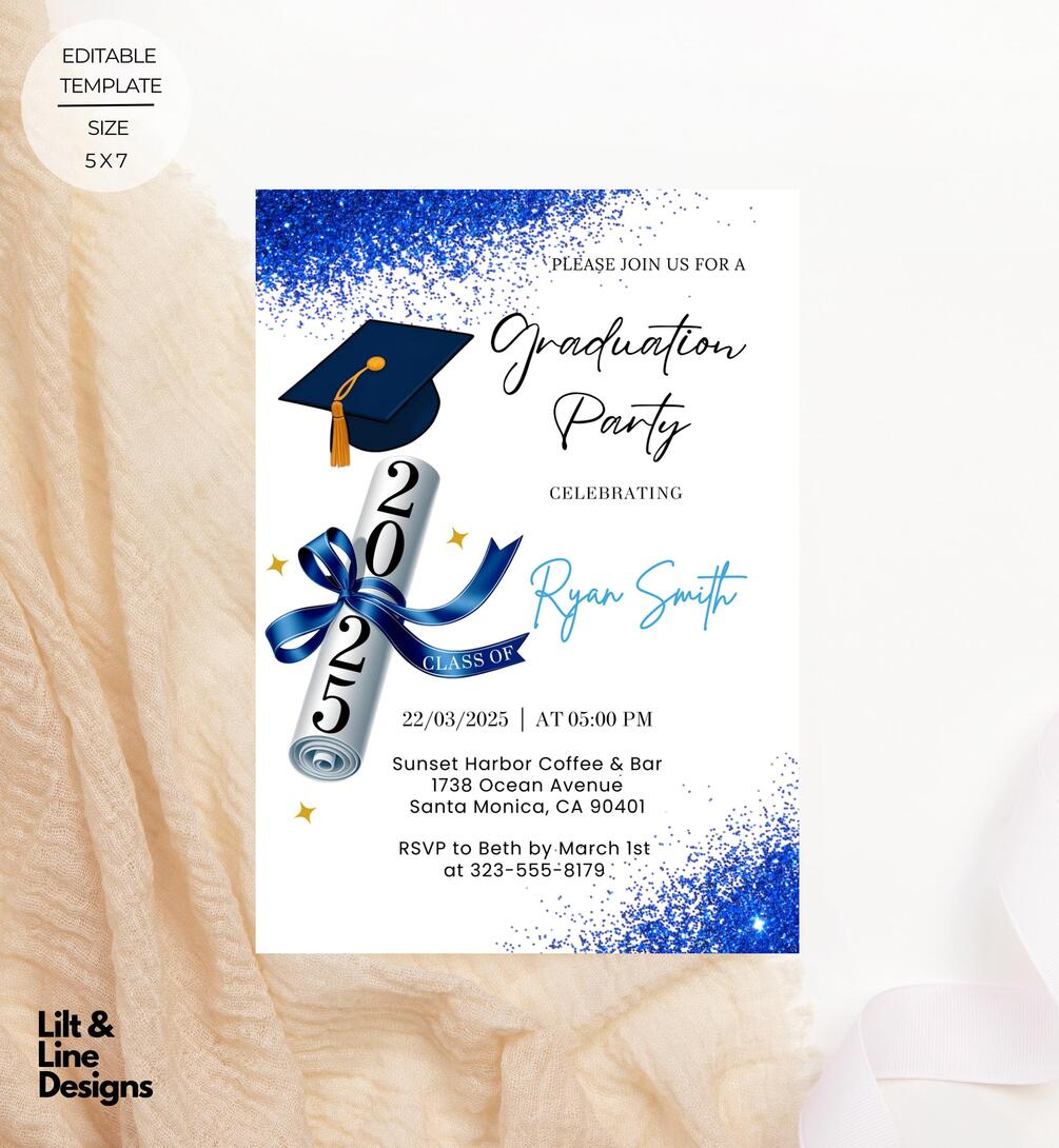 Graduation Party Invitation, Class of 2025 Invite, Blue Graduation ...
