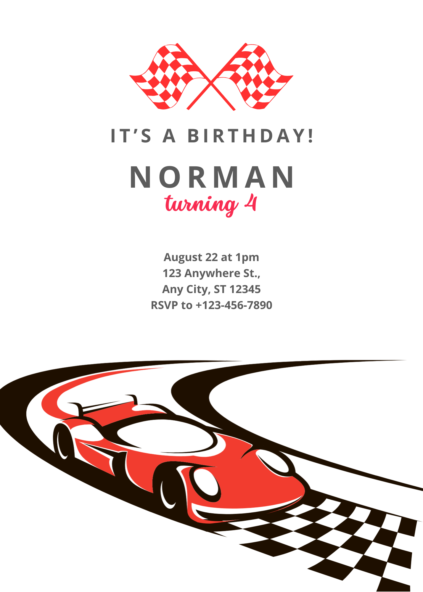 Car Themed Birthday Invitation