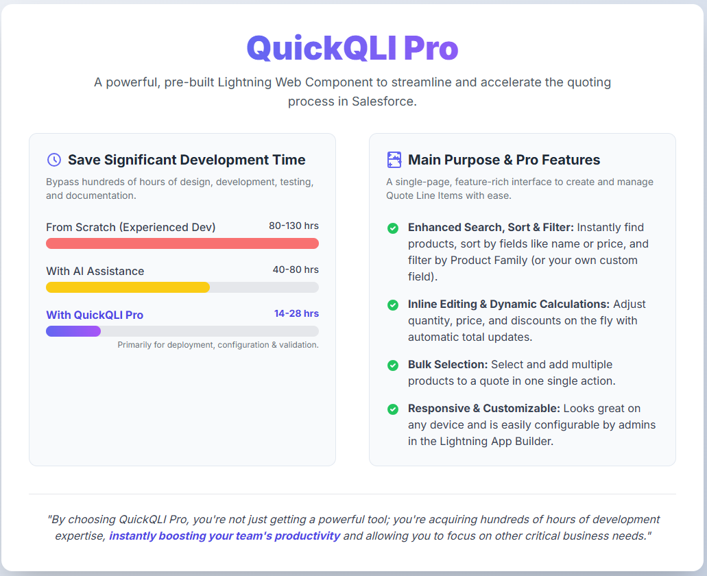 QuickQLI Pro – One-Page Quote Line Item Creator for Salesforce