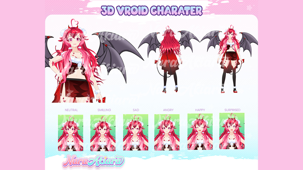 3D Vroid Character Design Red Devil Love Anime Girl Ready for Streamer