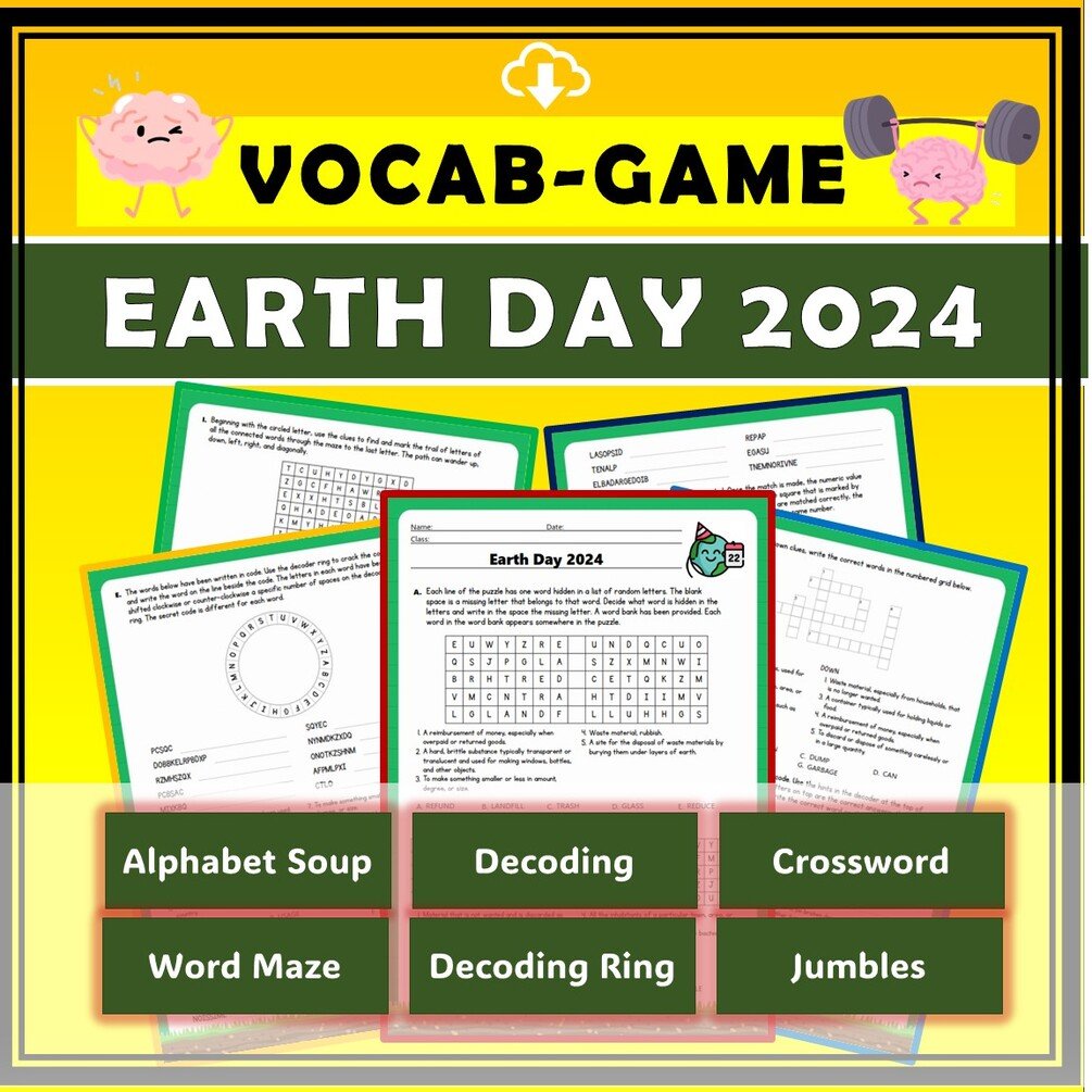 Vocabulary challenge : Earth Day 2024 April Vocab-Games (Crossword ...