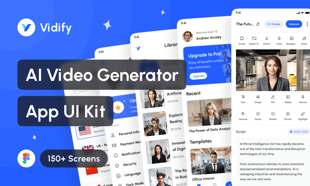 Vidify - AI Video Generator App UI Kit