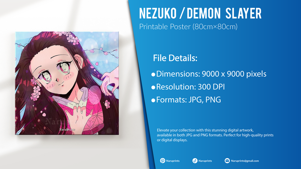 Nezuko | Demon Slayer Printable Art (80cm×80cm) 300DPI | Digital Art ...