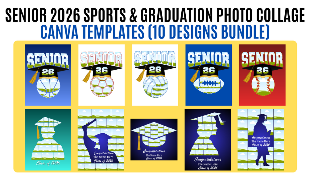 Senior Sports & Graduation Photo Collage Canva Templates (10 Designs ...