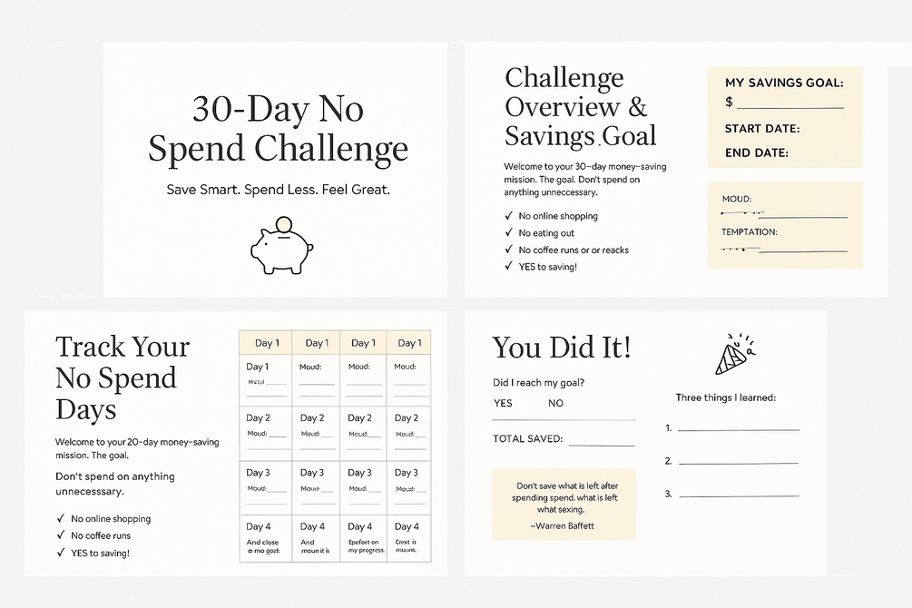 30-Day No Spend Challenge Tracker – Save Smart, Spend Less