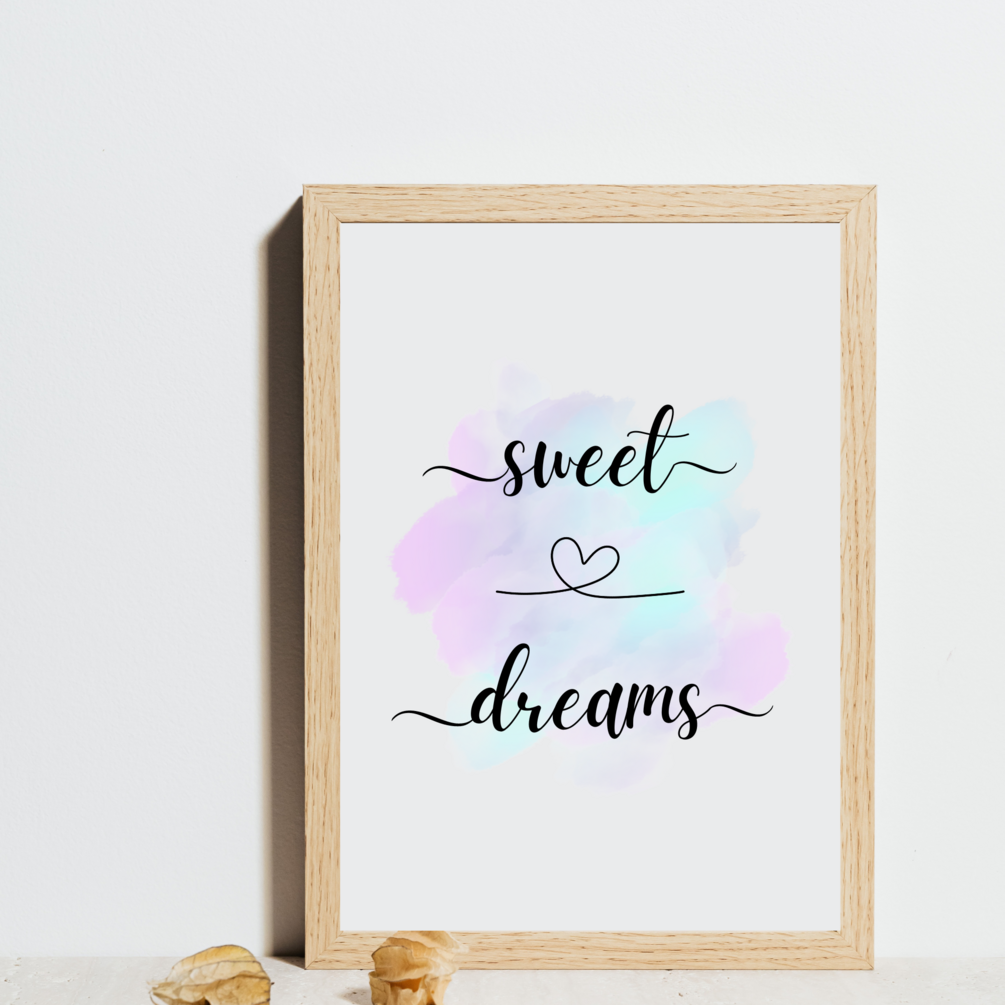 Sweet Dreams with Heart Quote Bedroom Printable Wall Art Print Poster ...