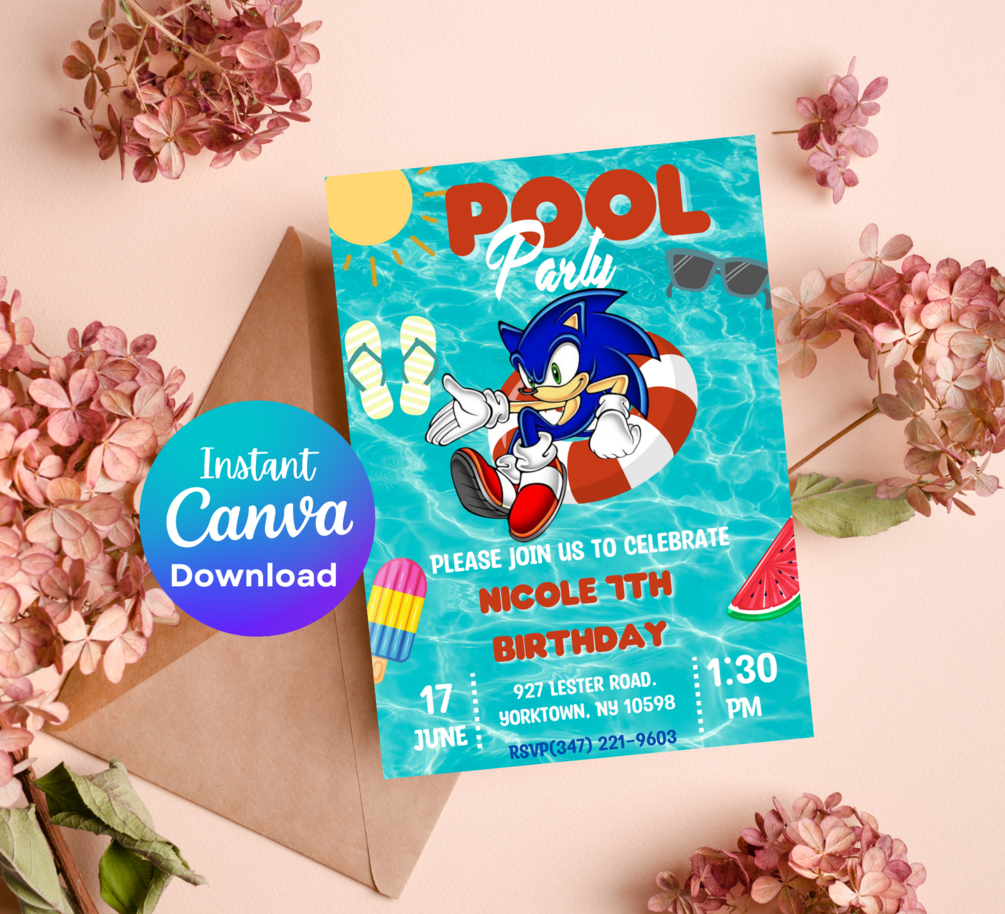 Sonic Pool Birthday Invitation | Exciting and Customizable Summer Party ...