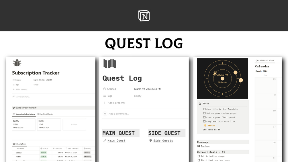 Notion - Basic Quest Log