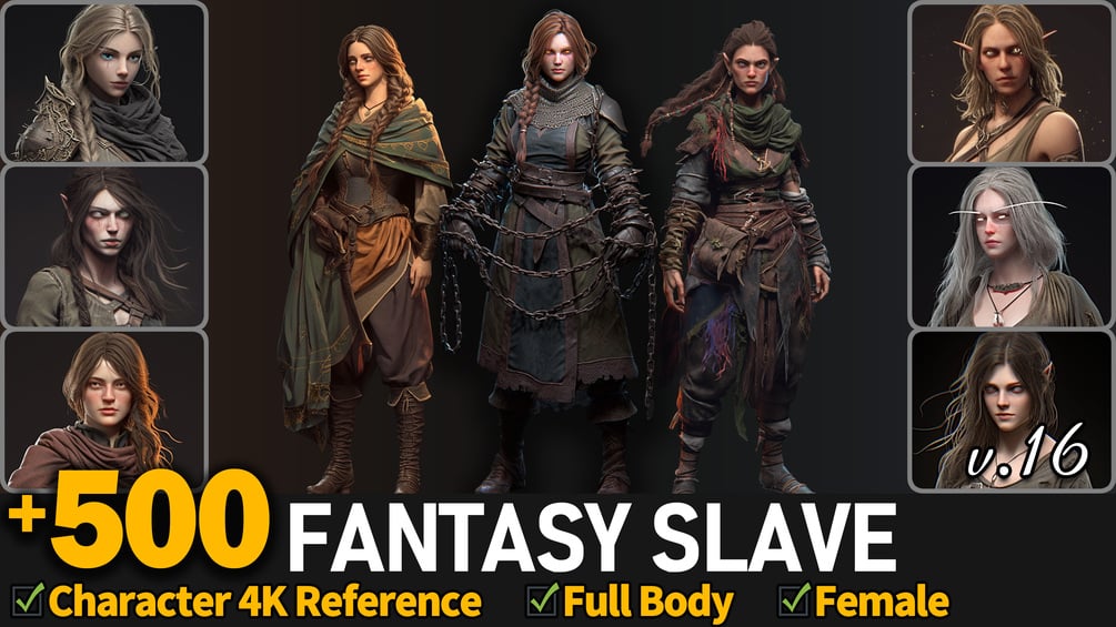 500 Fantasy Female Slave (Full Body) - Character Reference Image Pack ...