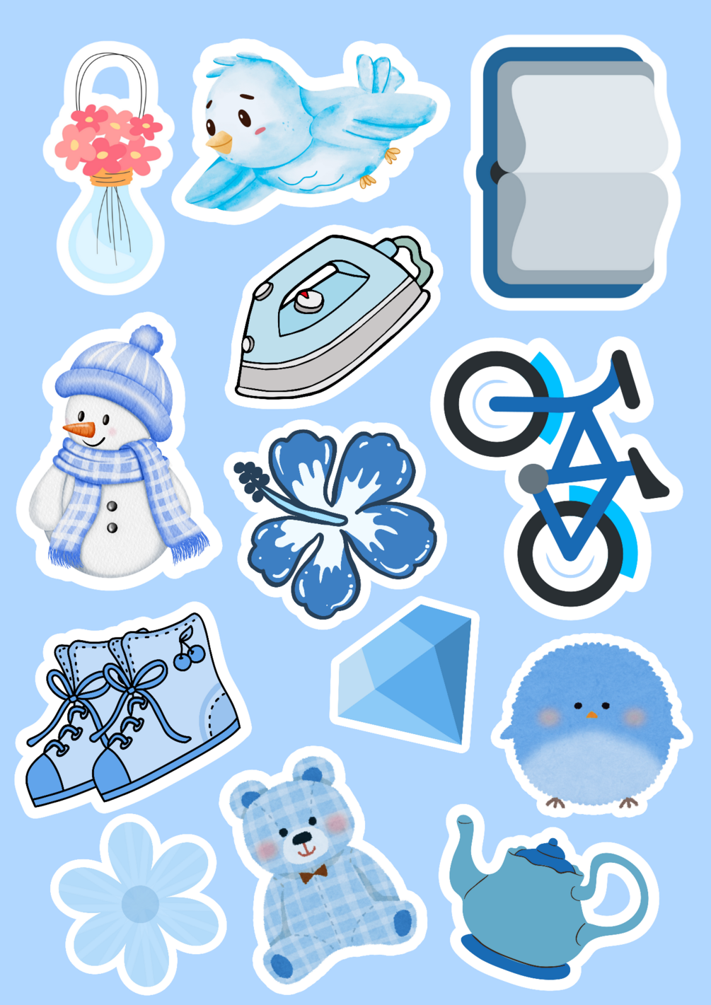 100 Blue Aesthetic Stickers – Digital Download