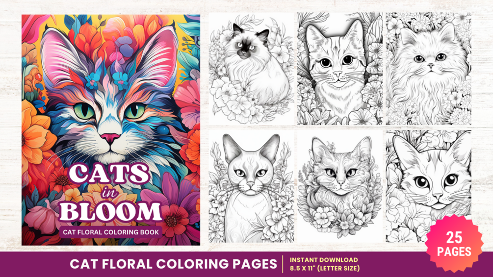 Cats in Bloom: Cat Floral Coloring Book