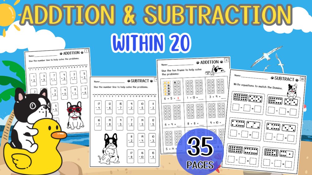 Addition & Subtraction Within 20 – Number Line, Ten Frames, Domino ...