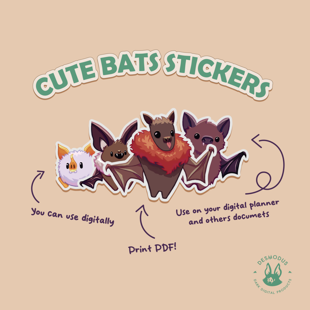 Cute bats digital stickers