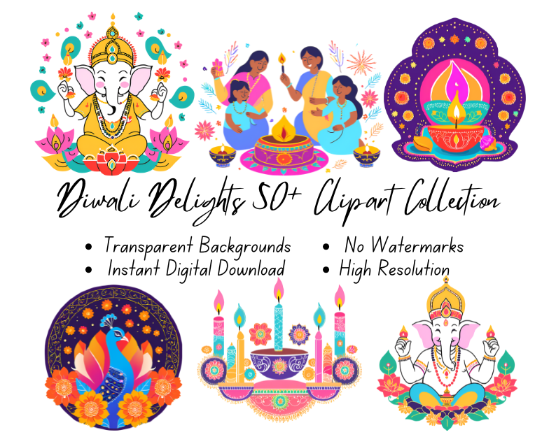 Diwali Delights 50+ Clipart Collection | High-Resolution Digital ...