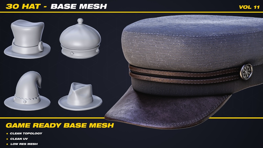 30 Hat Base Mesh - Vol 11 ( Game Ready )