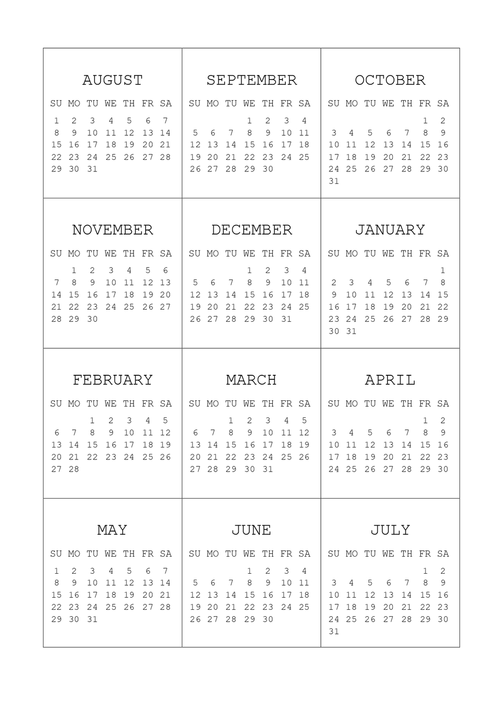 Calendar Mid Year 21-22 Mini