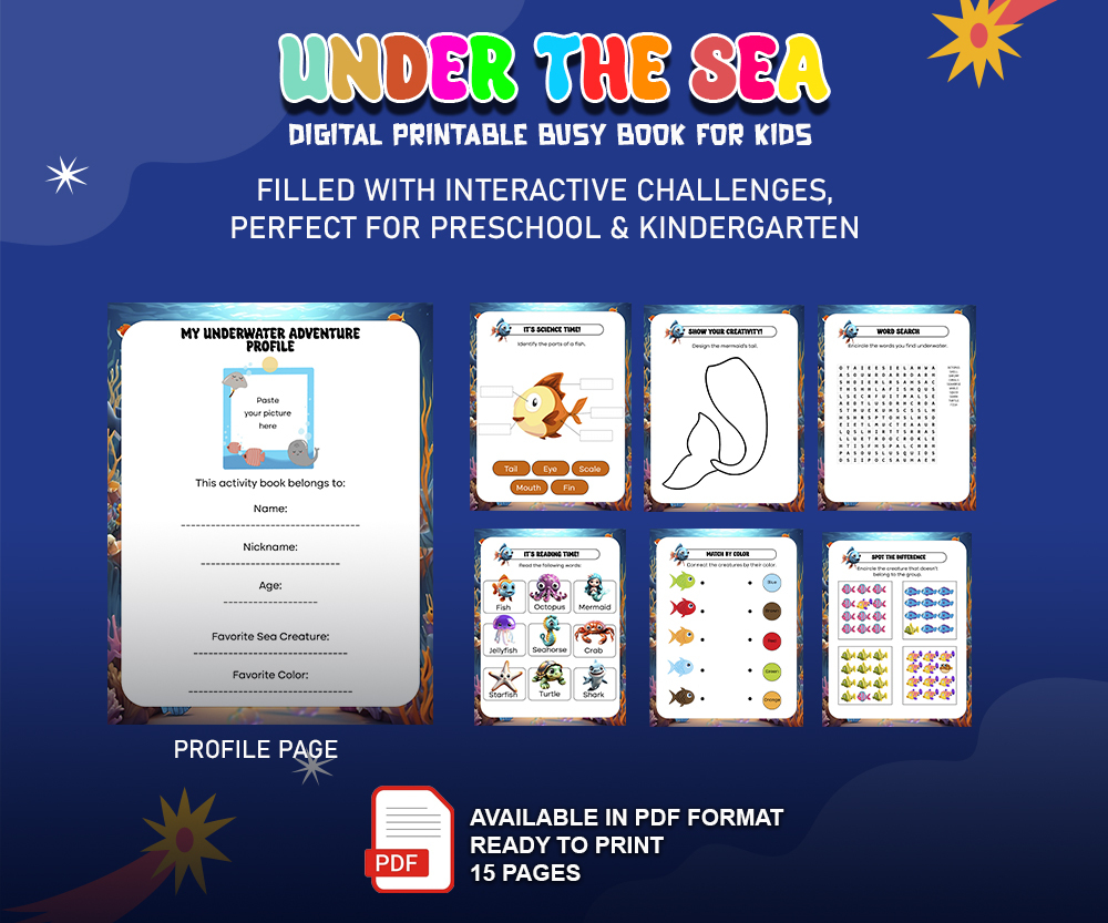 Under the Sea: Digital Printable Activity/Busy Book for Kids