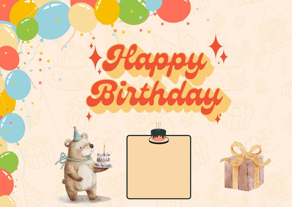 Custom Printable Birthday Card – Cute Bear & Balloons Design
