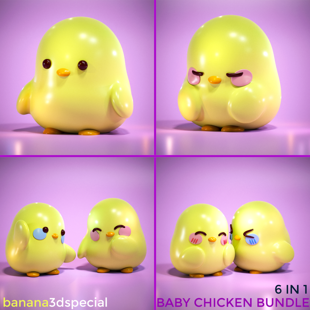 Cute Chibi Baby Chick Bundle - 6 in 1 - For 3D Printing