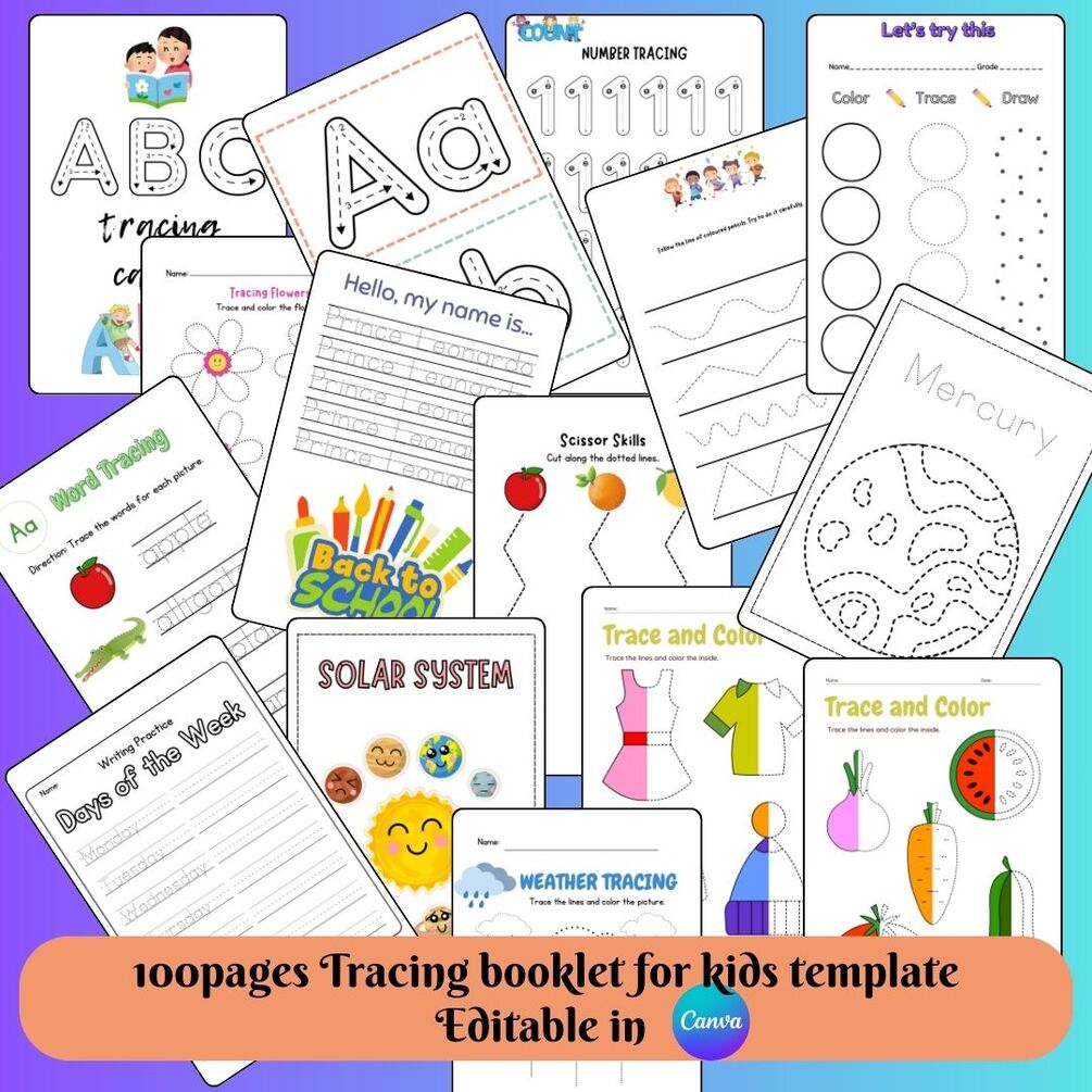 100PAGES TRACING AND COLORING BOOKLET FOR KIDS