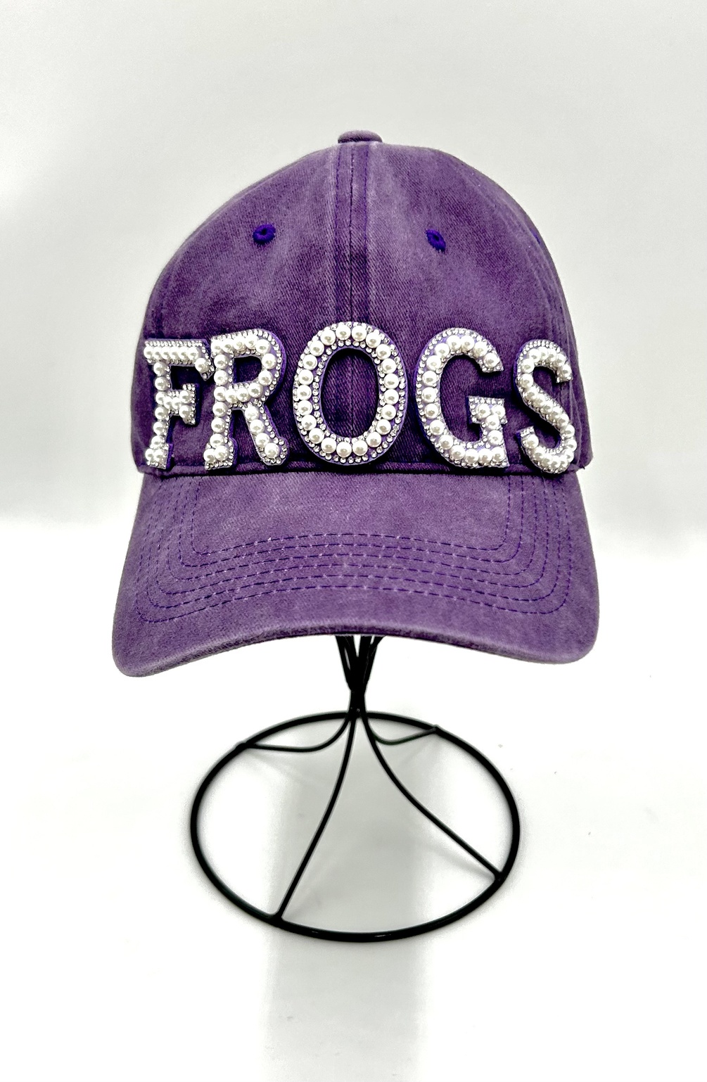 Pearl and Rhinestone Letter Frogs Baseball Cap- Washed Purple Dad Cap
