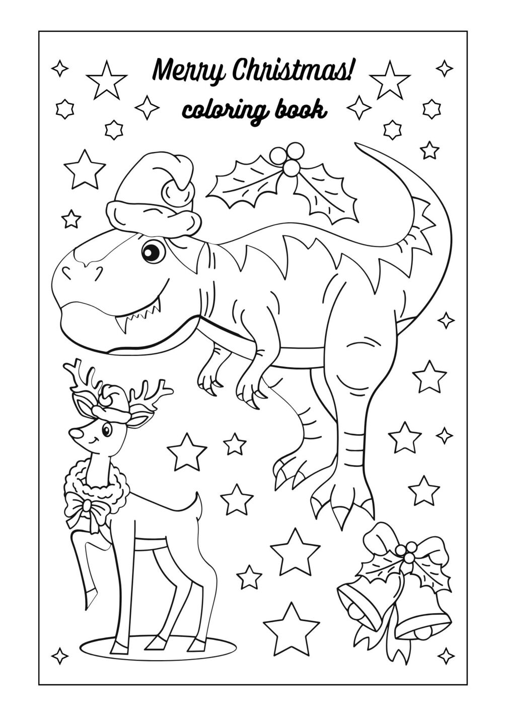 Illustrated Merry Christmas Dinosaur Kids Coloring Book
