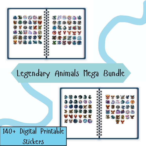 Mythic Animals Digital Sticker Bundle, Bundle of 140+ Stickers