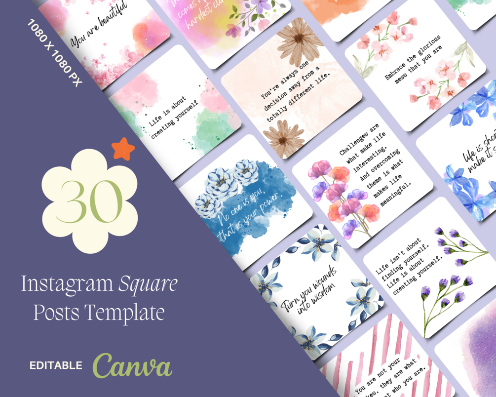 SQUARE: Watercolor Instagram Template | Instagram Template | Colorful ...