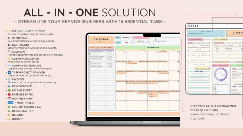 Small Business CRM Dashboard Bookkeeping Tracker w/ Task & Invoice ...