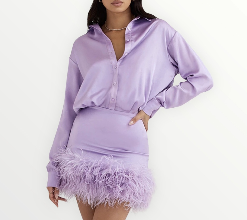 Mini satin wear with feather