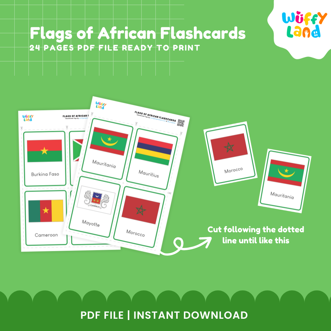Flags of Africa Flashcards - 57 Educational Cards for Kids, Instant ...