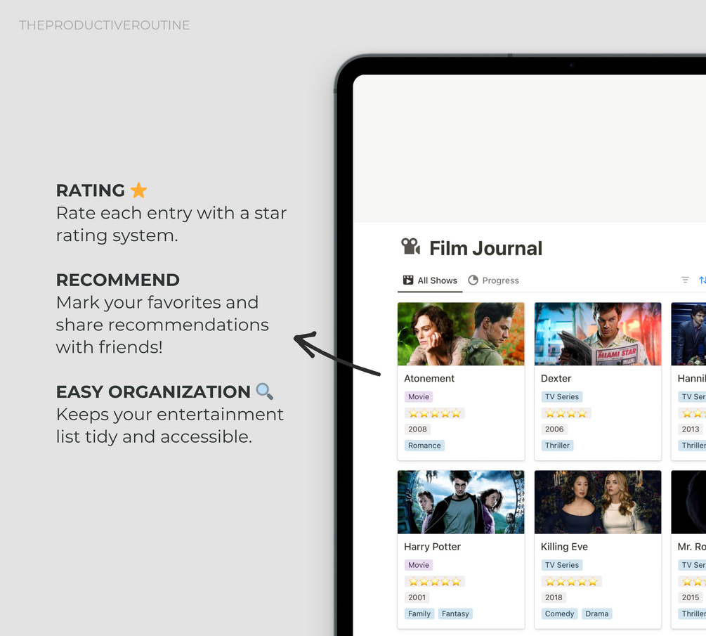 Minimalist Film/Movie/TV Show Tracker