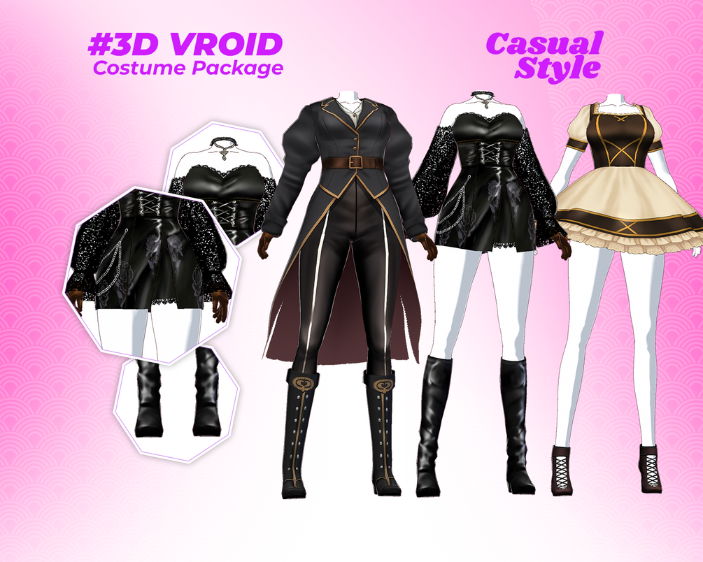 3D VRoid Clothing Pack | Steampunk Suit, Gothic Ballerina & Classic ...