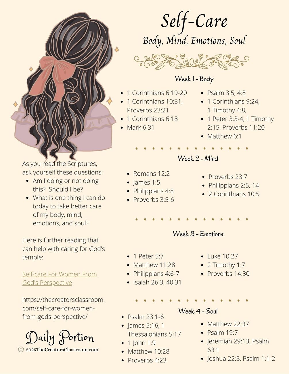 Free! Bible Reading Plan- Self Care