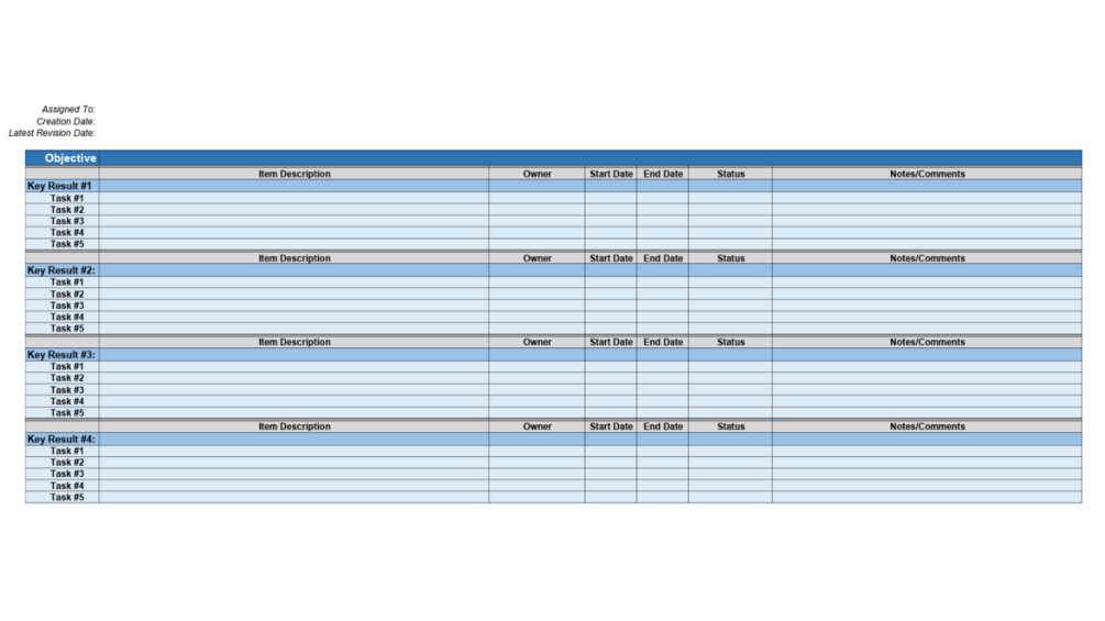 Objectives, Key Results, and Tasks (OKRT) Template