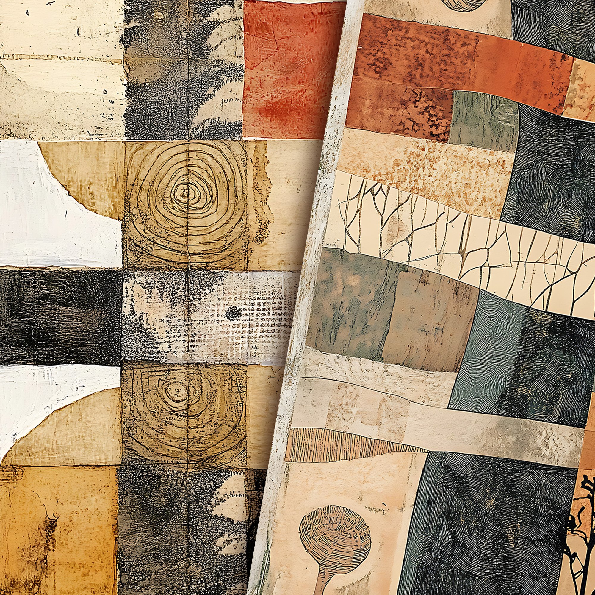 24 pc Earthy Tones, Abstract Designs Printable Junk Journal Half Papers ...