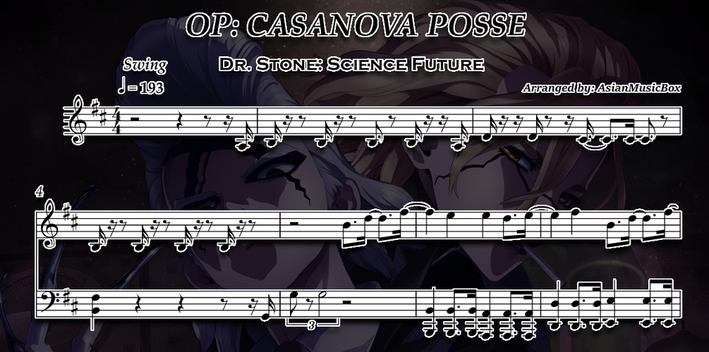 Dr. Stone: Science Future OP - 'CASANOVA POSSE' [Piano Sheet Music / MIDI / WAV]