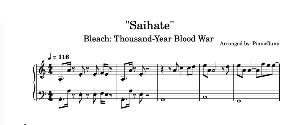 Bleach: Thousand-Year Blood War ED - "Saihate" - EASY Piano Sheet Music