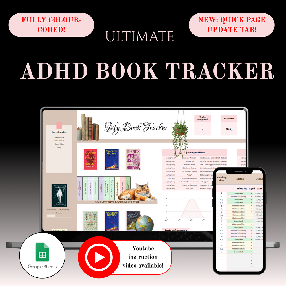 ADHD Book Tracker Spreadsheet | Digital Reading Journal | Ultimate ...