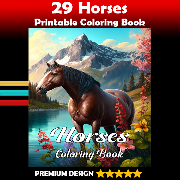 Beautiful Horses Coloring Book + Cover Printable For Teens and Adults ...