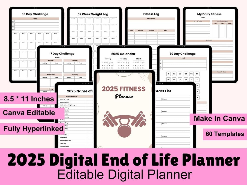 2025 Fitness Planner, Health and Exercise Tracking, Printable Workout ...