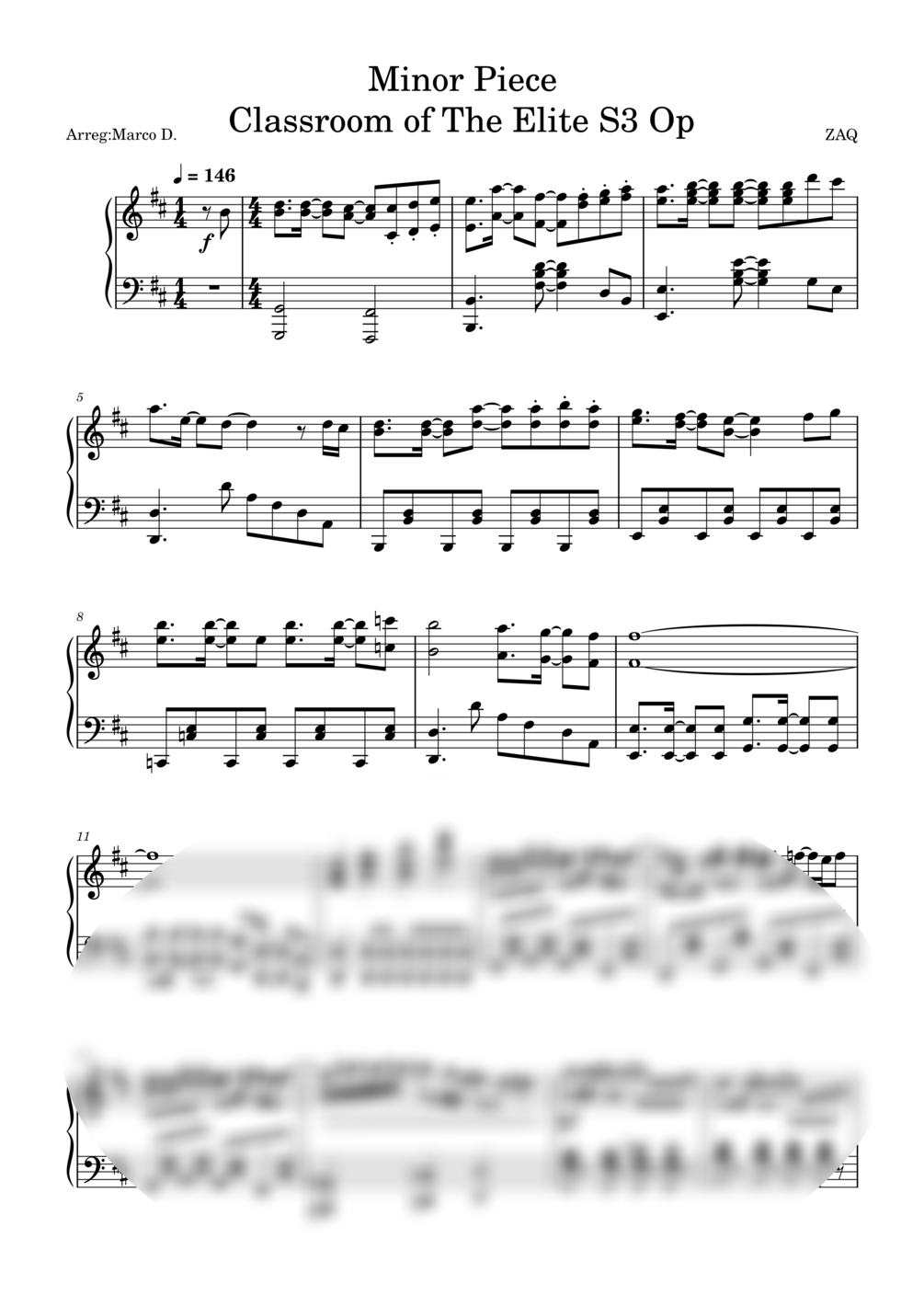 "Minor Piece" Classroom of The Elite S3 Op SHEET + MIDI