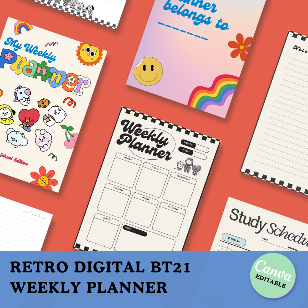 BTS BT21 Retro Weekly School Planner | BTS Stationary | Planner bundle ...