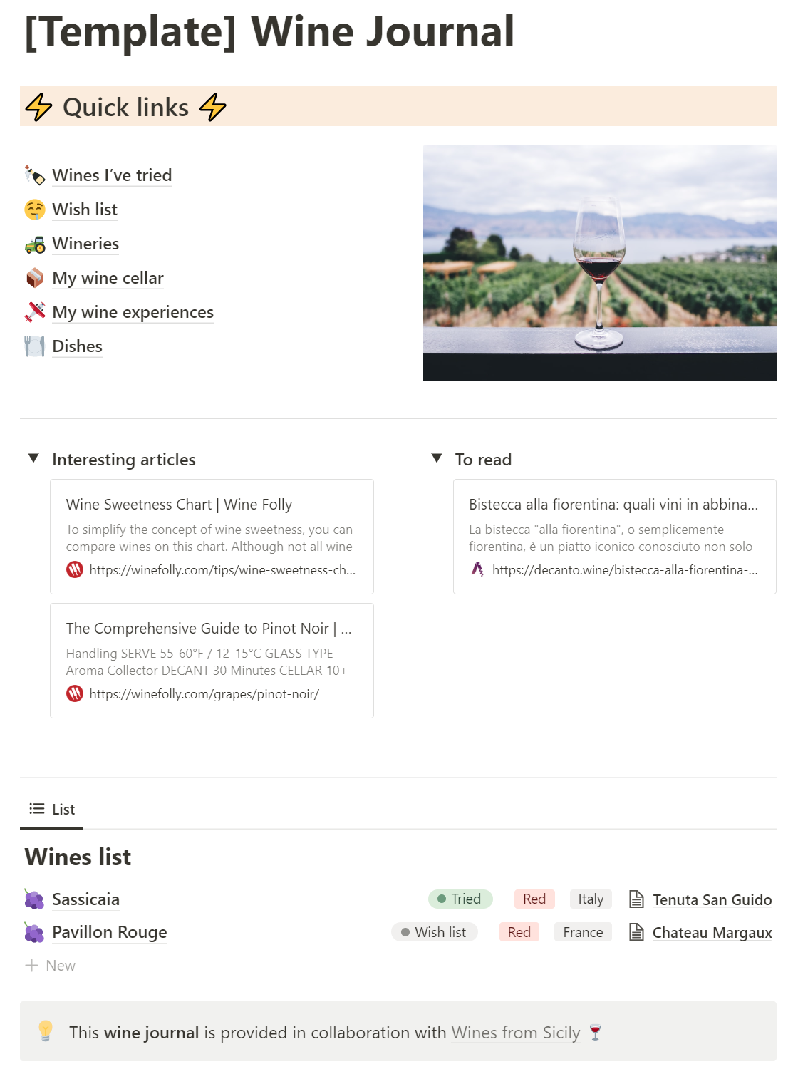 [Notion template] Wine Journal