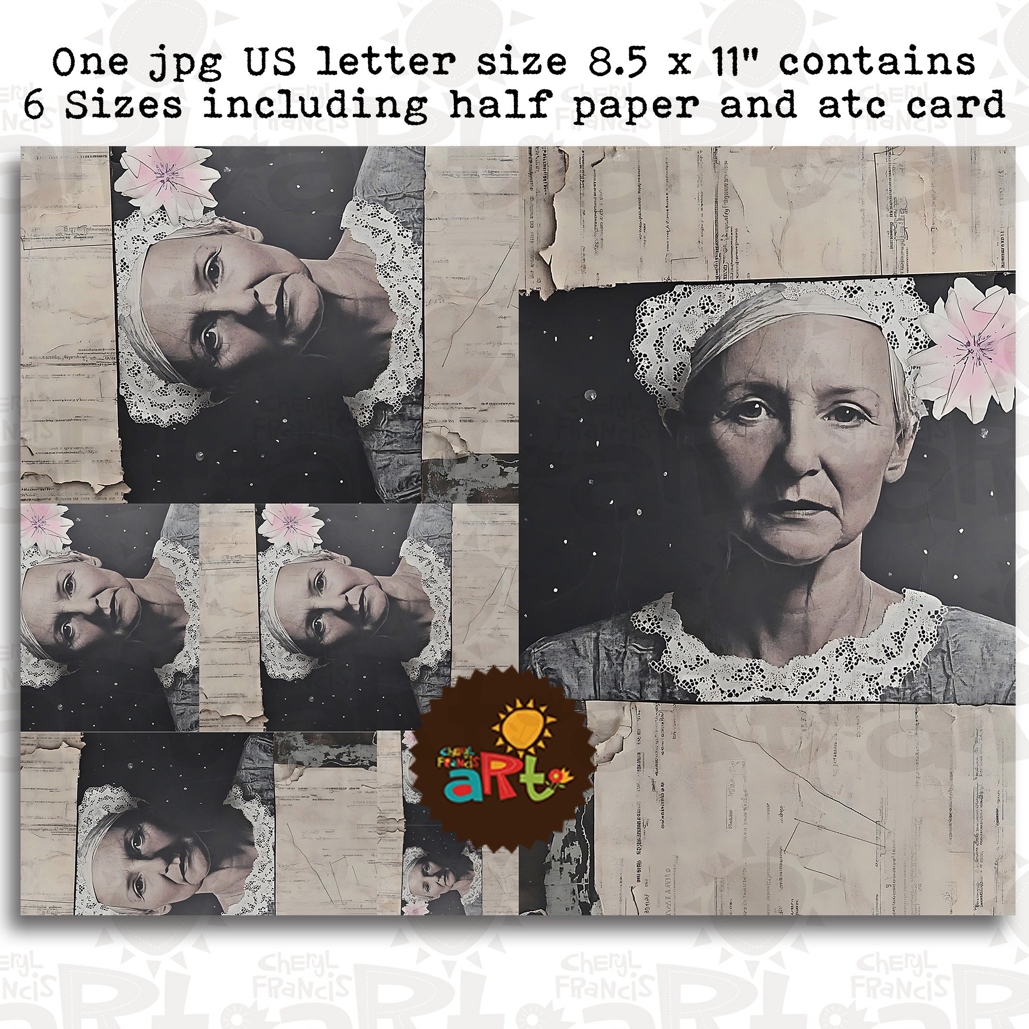 Lady with Flower Portrait Single Image No.63 Printable Junk Journal ...