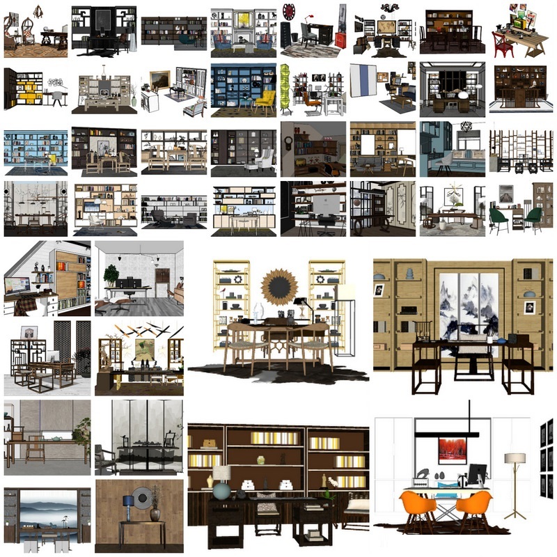 SketchUp | 3D Model Study Room Scene Set 44 for home interior design